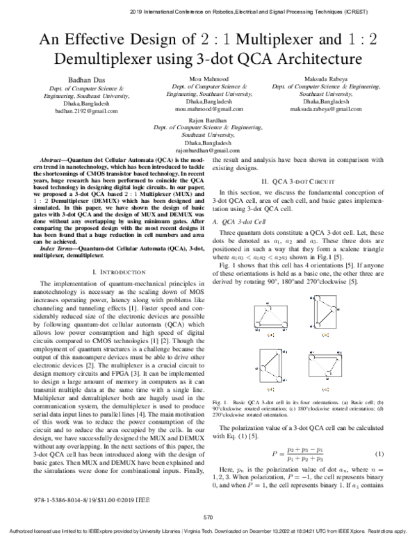 (PDF) An Effective Design of 2 : 1 Multiplexer and 1 : 2 Demultiplexer ...