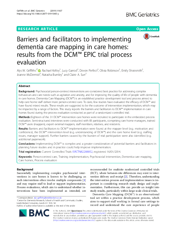 (PDF) Barriers and facilitators to implementing dementia care mapping ...