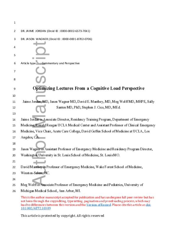(PDF) Optimizing Lectures From a Cognitive Load Perspective