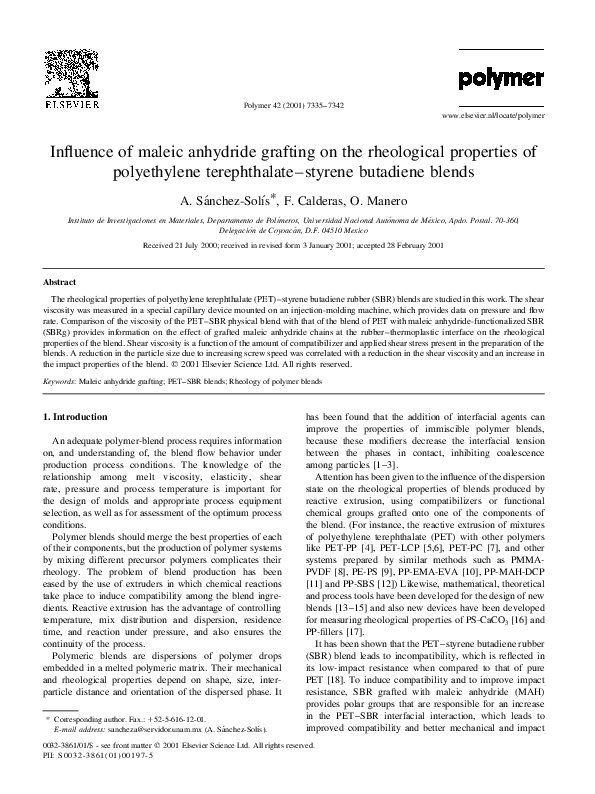 (PDF) Influence of maleic anhydride grafting on the rheological properties of polyethylene ...