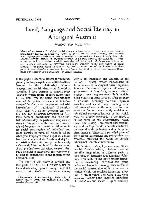 (PDF) Land, Language and Social Identity in Aboriginal Australia