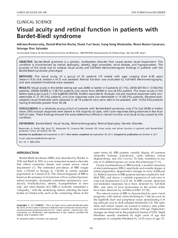 (PDF) Visual acuity and retinal function in patients with Bardet-Biedl ...