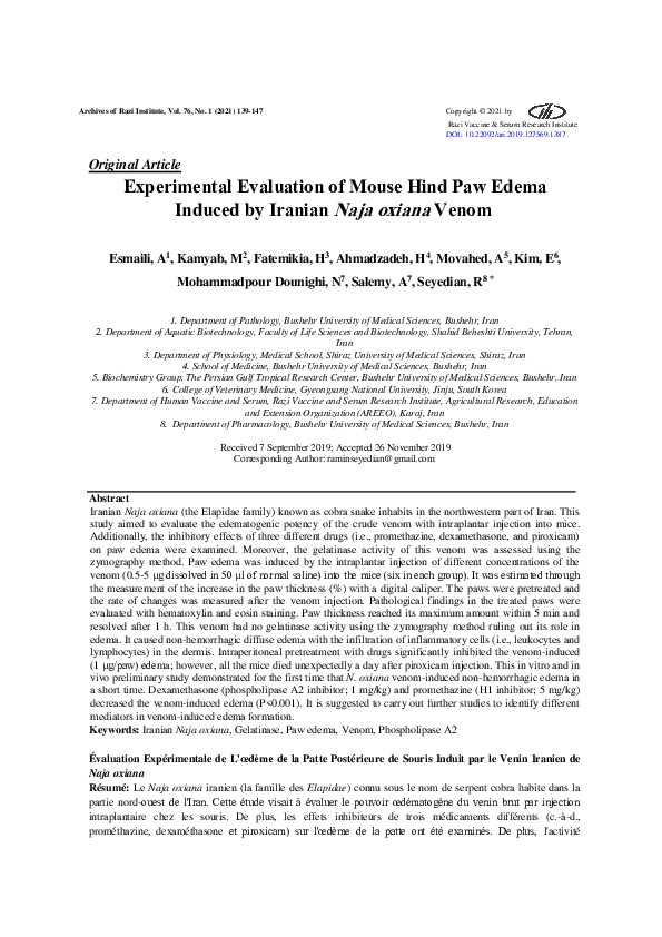 (PDF) Experimental Evaluation of Mouse Hind Paw Edema Induced by ...
