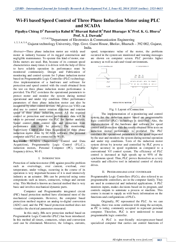 Pdf Wi Fi Based Speed Control Of Three Phase Induction Motor Using Plc And Scada