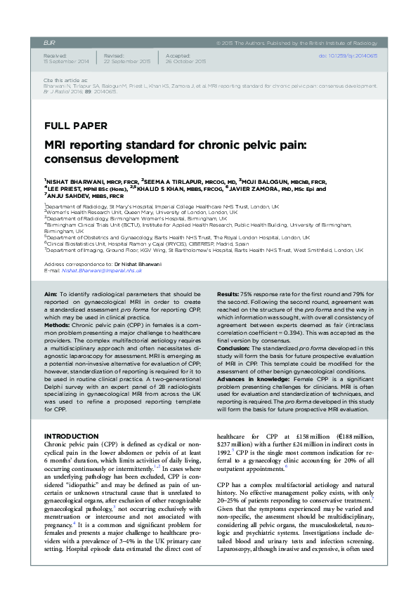 (PDF) MRI reporting standard for chronic pelvic pain: consensus development