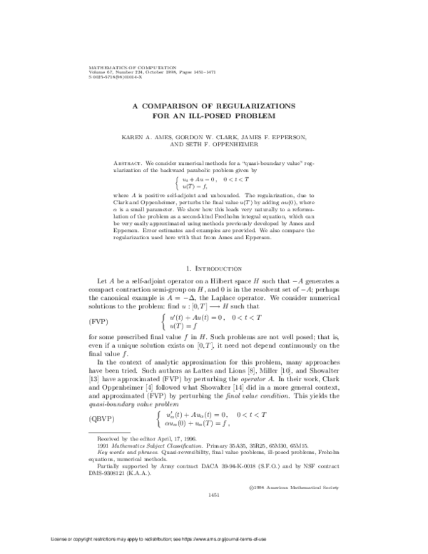 (PDF) A comparison of regularizations for an ill-posed problem