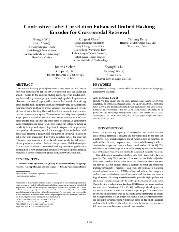 (PDF) Contrastive Label Correlation Enhanced Unified Hashing Encoder ...