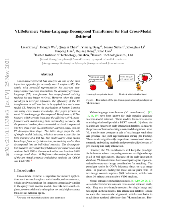 Pdf Vldeformer Visionlanguage Decomposed Transformer For Fast Cross Modal Retrieval