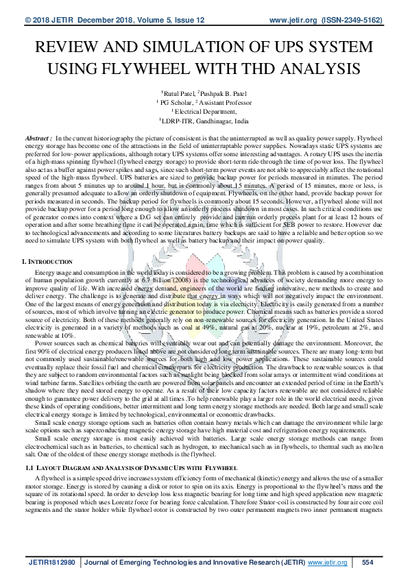 (PDF) Review and Simulation of Ups System Using Flywheel with THD Analysis