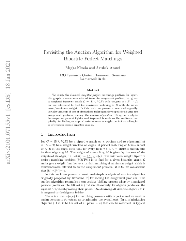 (PDF) Revisiting the Auction Algorithm for Weighted Bipartite Perfect ...
