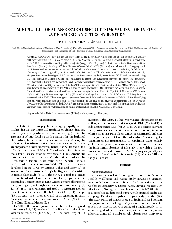 (PDF) Mini Nutritional Assessment short-form: Validation in five Latin ...