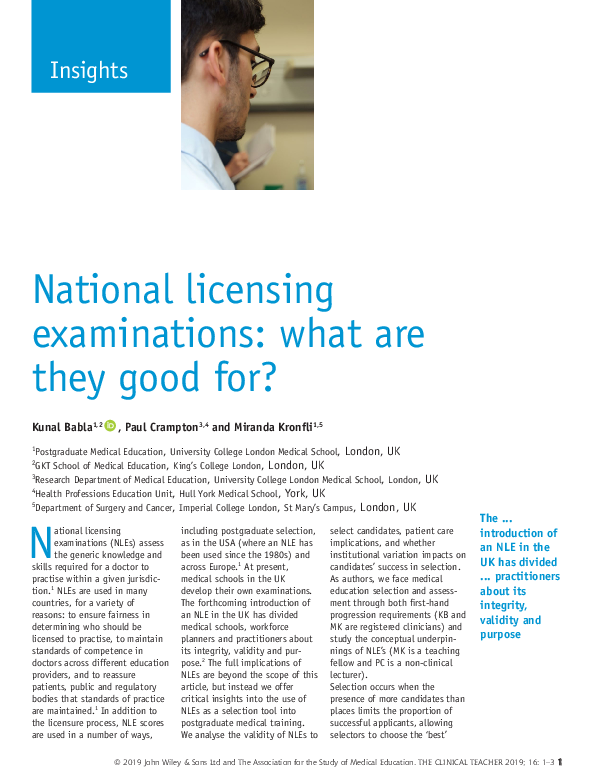 (PDF) National licensing examinations: what are they good for?
