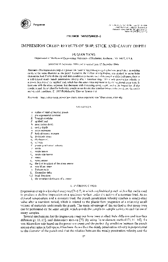 (PDF) Impression creep: Effects of slip, stick and cavity depth