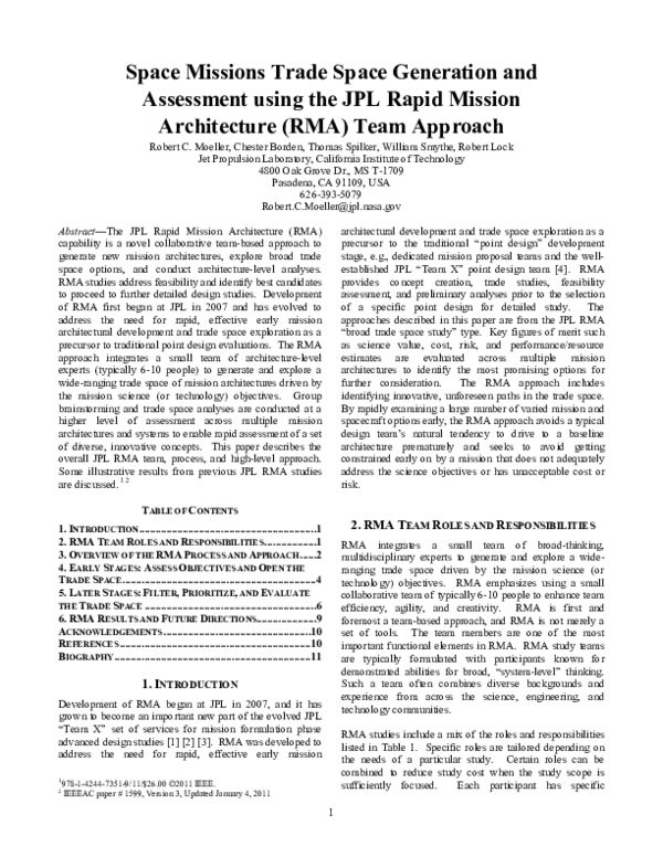 (PDF) Space missions trade space generation and assessment using the ...