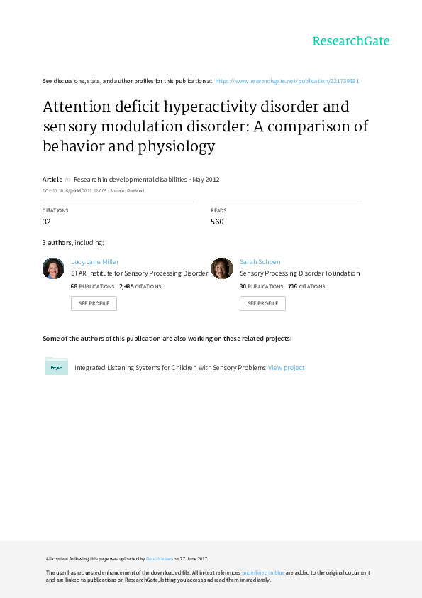 (PDF) Attention deficit hyperactivity disorder and sensory modulation disorder: A comparison of ...