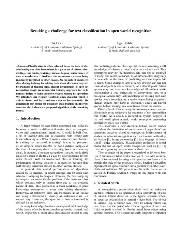 (PDF) Breaking a challenge for text classification in open world recognition