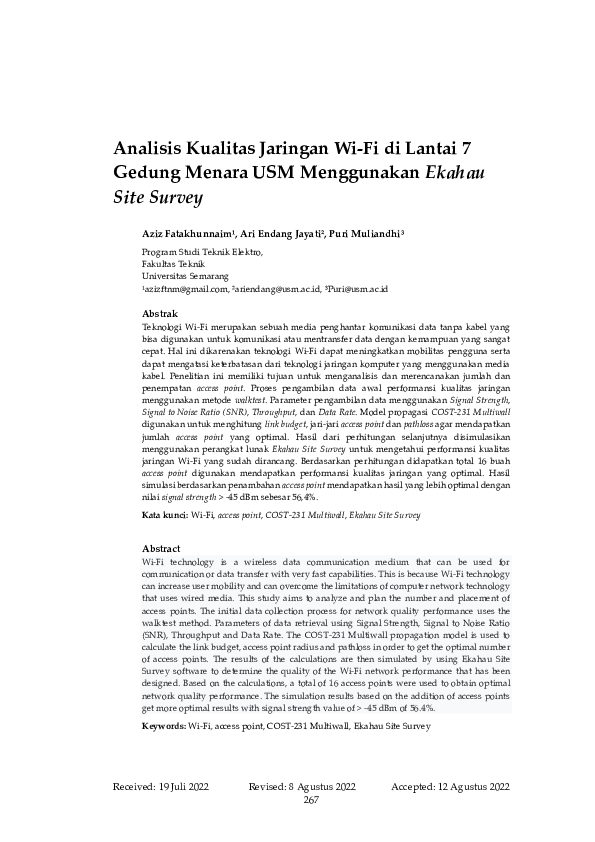(PDF) Analisis Kualitas Jaringan Wi-Fi di Lantai 7 Gedung Menara USM ...
