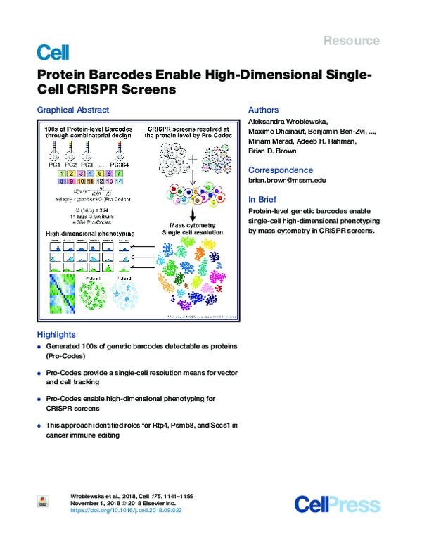 Pdf Protein Barcodes Enable High Dimensional Single Cell Crispr Screens