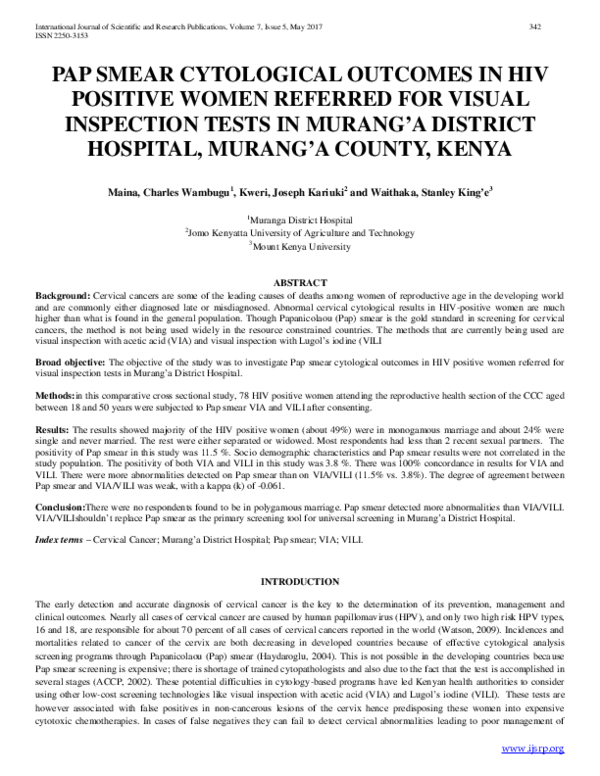 (PDF) Pap Smear Cytological Outcomes in Hiv Positive Women Referred for ...