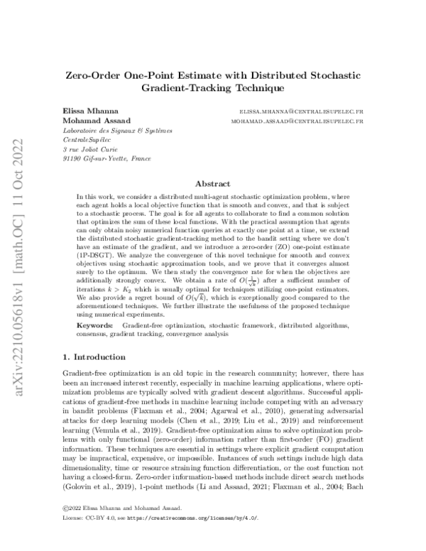 Pdf Zero Order One Point Estimate With Distributed Stochastic Gradient Tracking Technique
