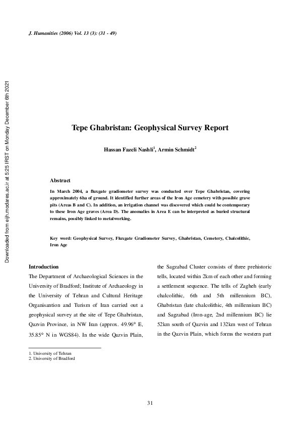 (PDF) Tepe Ghabristan: Geophysical Survey Report