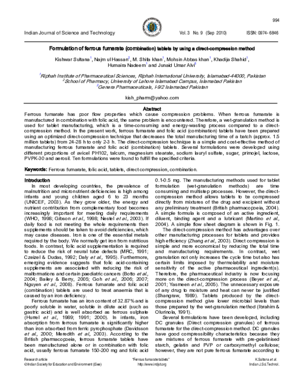 (PDF) Formulation of ferrous fumarate (combination) tablets by using a ...
