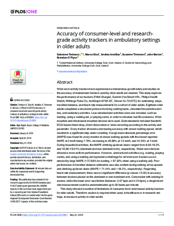 (PDF) Accuracy of consumer-level and research-grade activity trackers ...