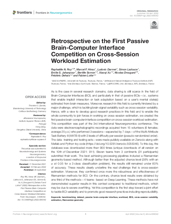 (PDF) Retrospective on the First Passive Brain-Computer Interface Competition on Cross-Session ...