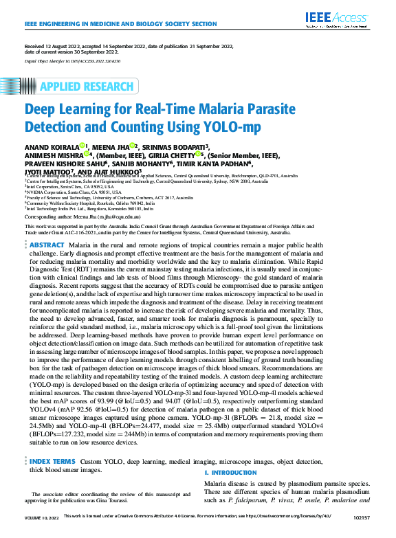 (PDF) Deep Learning for Real-Time Malaria Parasite Detection and ...