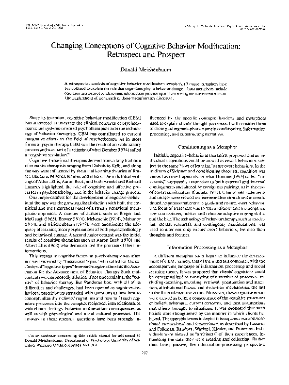 (PDF) Changing conceptions of cognitive behavior modification: Retrospect and prospect