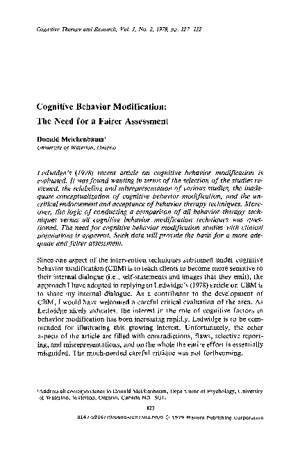 (PDF) Cognitive behavior modification: The need for a fairer assessment
