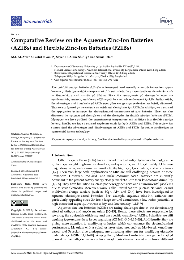 (PDF) Comparative Review on the Aqueous Zinc-Ion Batteries (AZIBs) and ...