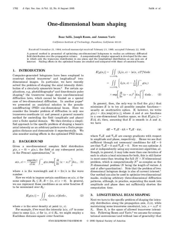 (PDF) One-dimensional beam shaping
