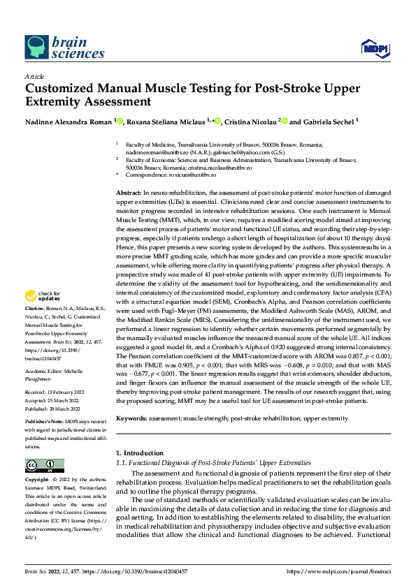 (PDF) Customized Manual Muscle Testing for Post-Stroke Upper Extremity ...