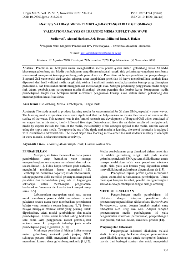 (PDF) Analisis Validasi Media Pembelajaran Tangki Riak Gelombang