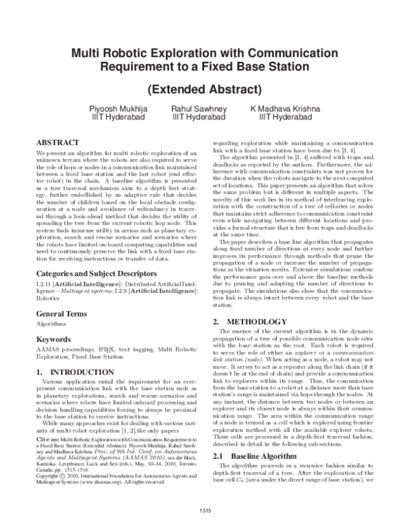 (PDF) Multi Robotic Exploration with Communication Requirement to a Fixed Base Station