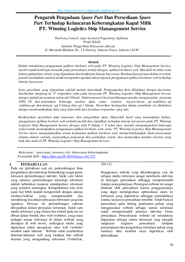(PDF) Pengaruh Pengadaan Spare Part Dan Persediaan Spare Part Terhadap ...
