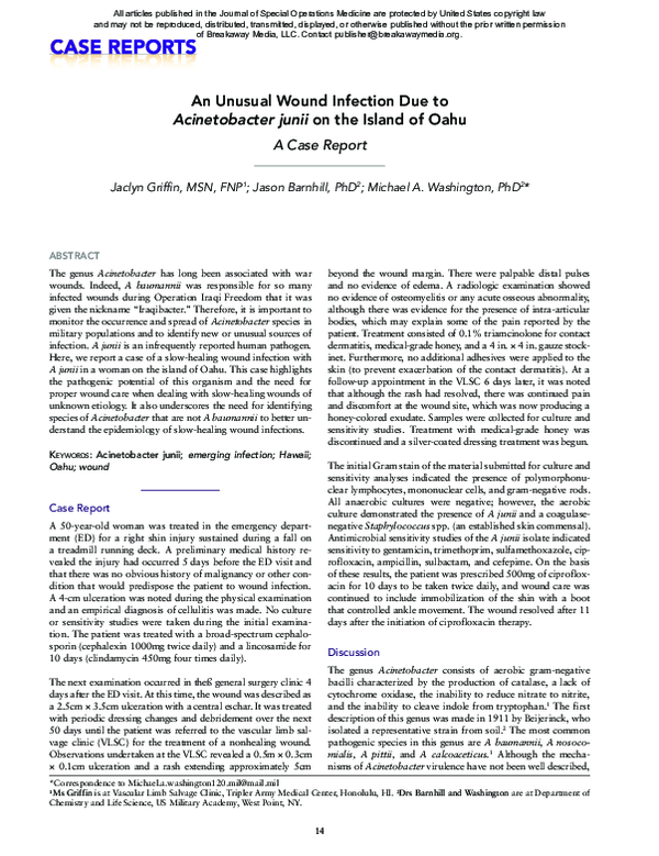(PDF) An Unusual Wound Infection Due to Acinetobacter junii on the ...