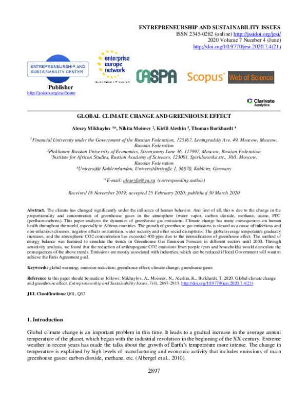 (PDF) GLOBAL CLIMATE CHANGE AND GREENHOUSE EFFECT