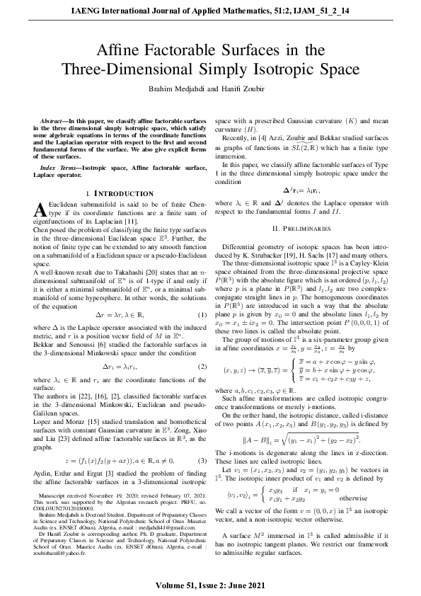 (PDF) Affine Factorable Surfaces in the Three-Dimensional Simply ...