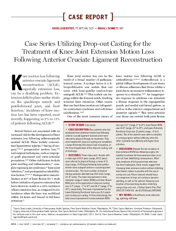 (PDF) Case series utilizing drop-out casting for the treatment of knee ...