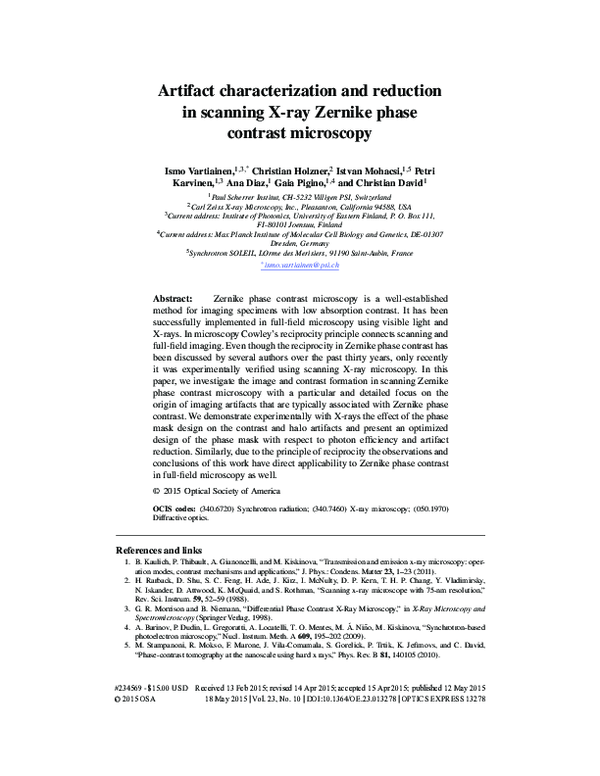 (PDF) Artifact characterization and reduction in scanning X-ray Zernike ...