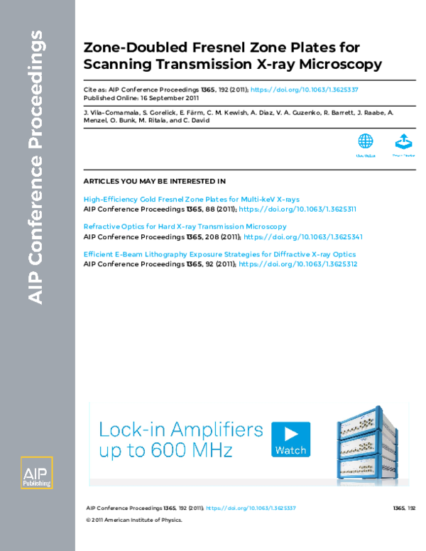 (PDF) Zone-doubled fresnel zone plates for scanning transmission X-ray ...