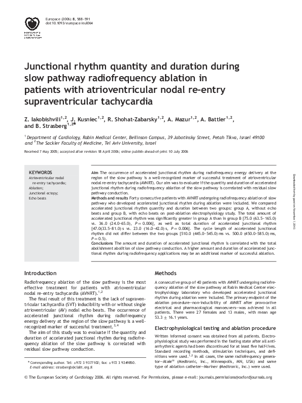 (PDF) Junctional rhythm quantity and duration during slow pathway ...