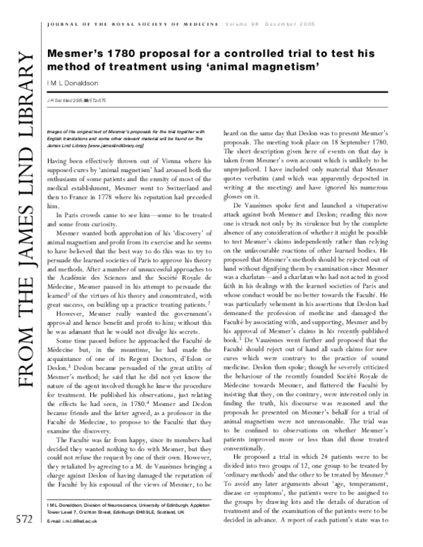 (PDF) Mesmer's 1780 proposal for a controlled trial to test his method ...