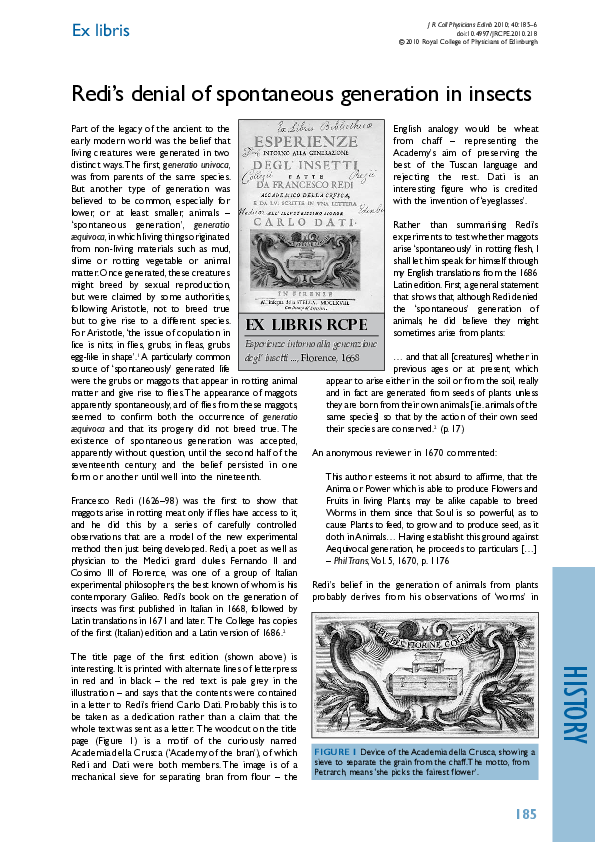 (PDF) Redi’s denial of spontaneous generation in insects