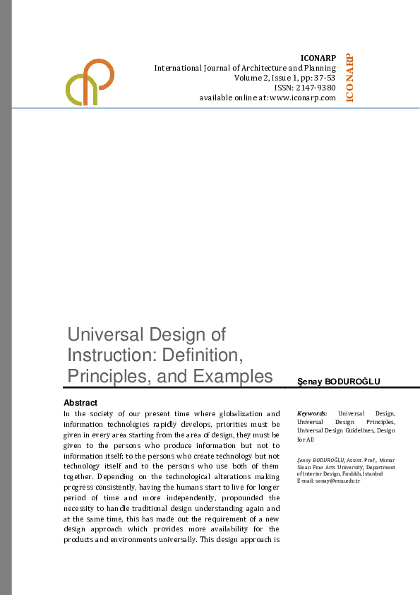 (PDF) Universal design of instruction: Definition, principles, and examples