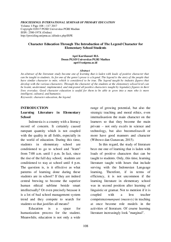 (PDF) Character Education Through The Introduction of The Legend ...