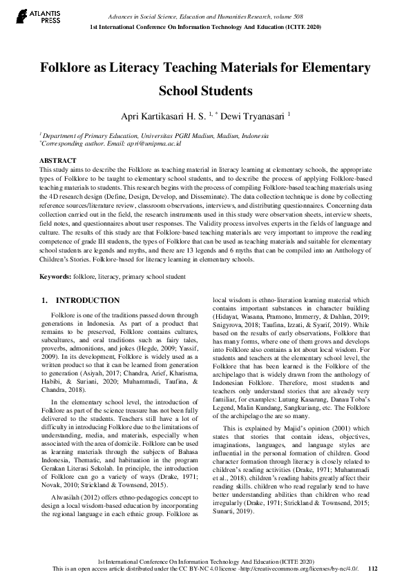 (PDF) Folklore as Literacy Teaching Materials for Elementary School ...