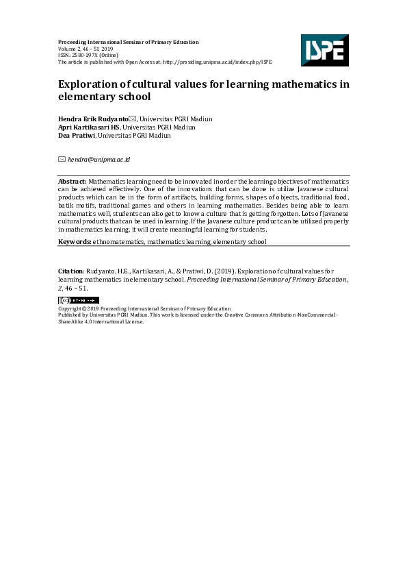 (PDF) Exploration of cultural values for learning mathematics in ...